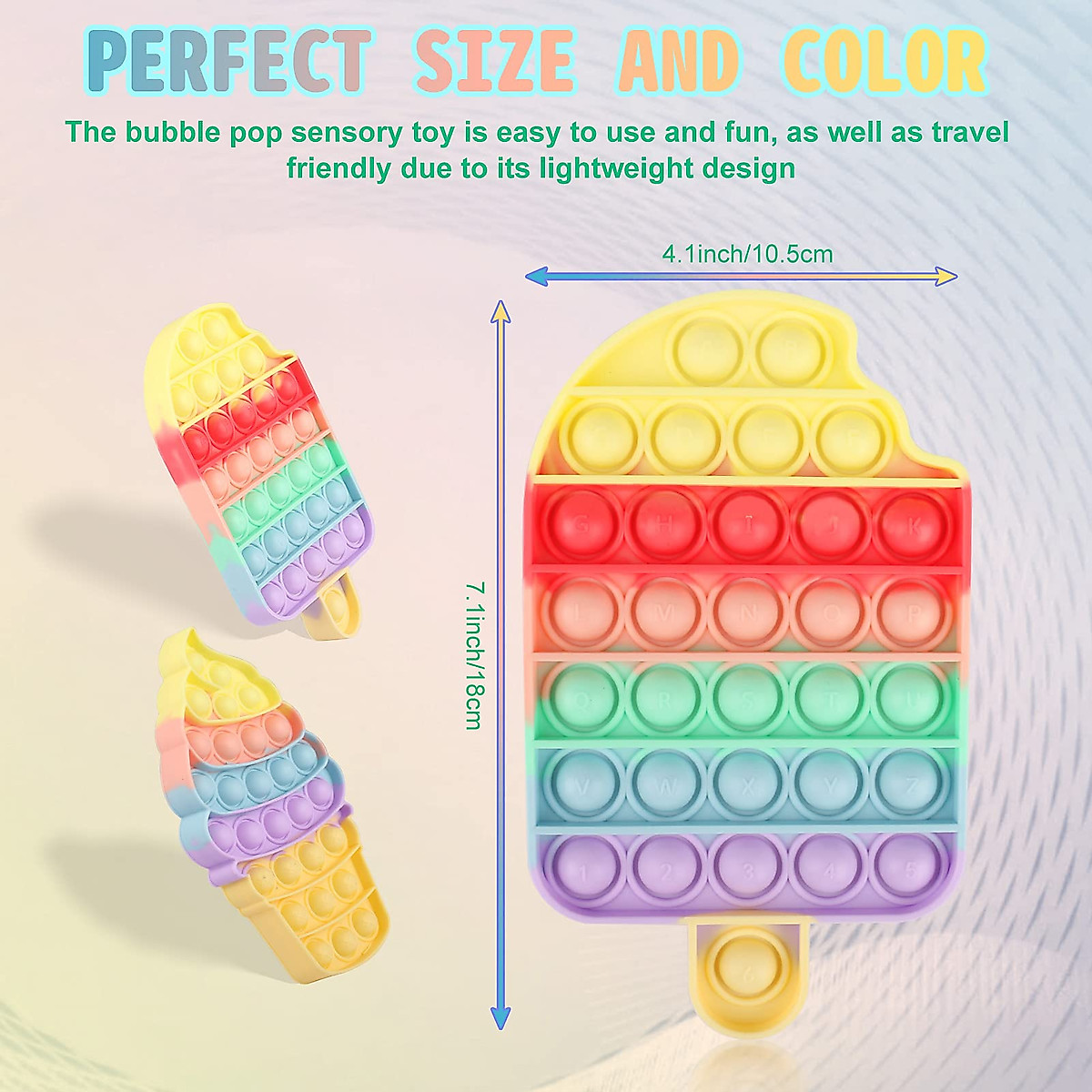 SYAEQ 2PCS Push Bubble Pop Fidget Sensory Toy, Autism Special Needs Silicone Stress Reliever Toy, Anti-Anxiety Squeeze Sensory Toy for Kids Teens Adults Girls Boys (IceCreamCone)