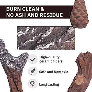 GASPRO Ceramic Logs for Propane Fire Pit or Gas Fireplace, Small Fake Wood Logs Set, 10-Piece