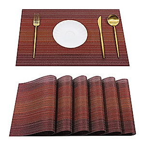 Pauwer Placemats Set of 6 Woven Placemats for Dining Table Indoor Outdoor Table Mats Heat Resistant Washable Vinyl Placemats for Kids, Red