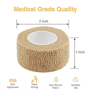 YYTZM (12-Pack) 1 inch x 5 Yards,Self Adhesive Bandage Wrap,Tattoo Grip Cover Sports Tape for Sports Injury,Strain,Knee and Wrist,Ankle Sprains and Swelling First Aid