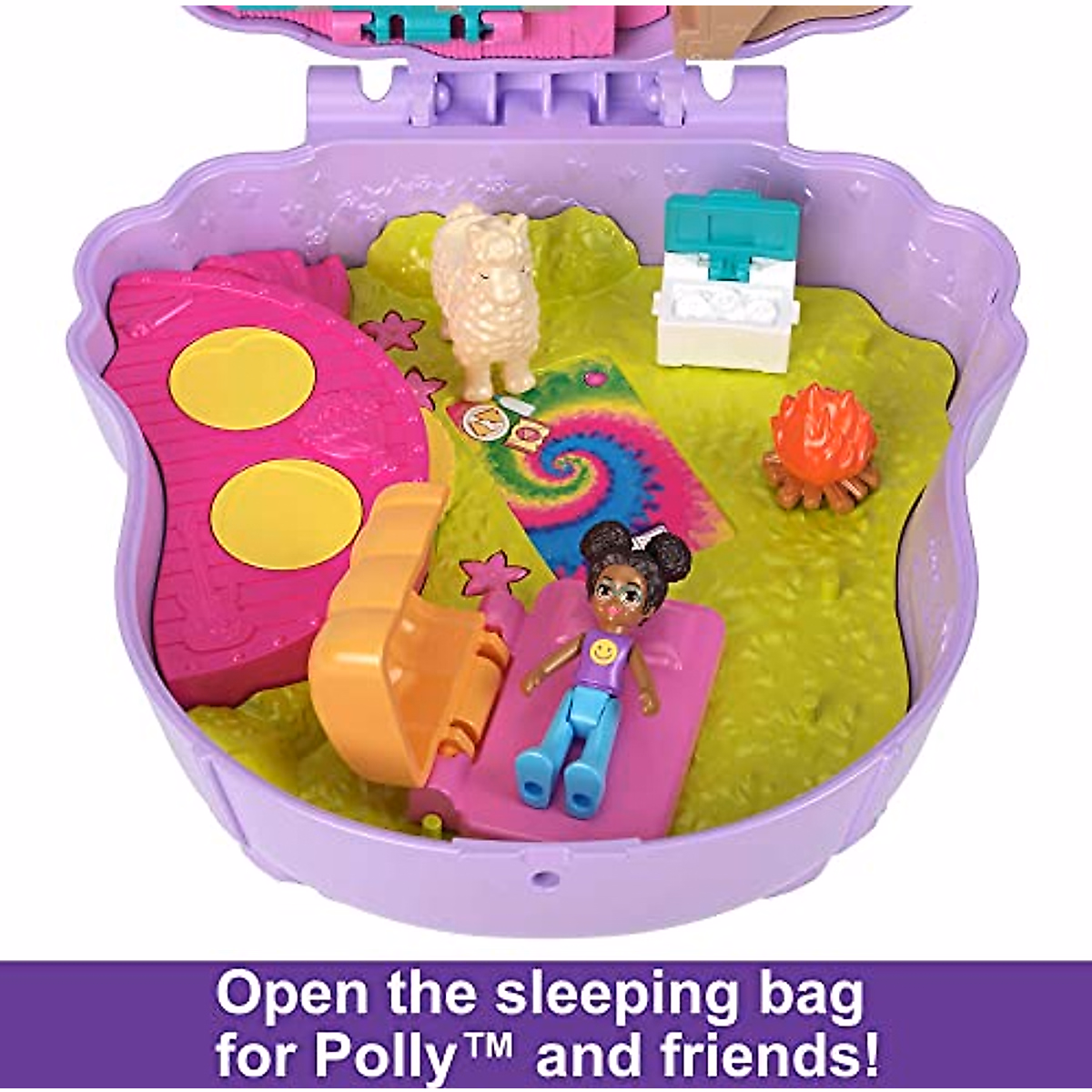 Polly Pocket Compact Playset, Llama Camp Adventure with 2 Micro Dolls & 13 Accessories, Travel Toy with Surprise Reveals