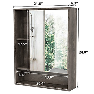 ChooChoo Bathroom Wall Mirror Cabinet, Medicine Cabinet with Single Door and Adjustable Shelf, Over The Toilet Space Saver Storage Cabinet, Grey