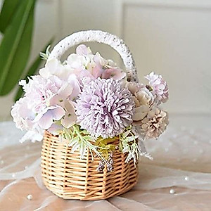 Rattan Flower Girl Hand Basket for Wedding Picnic, Retro Hand Woven Basket with Handle for Home Garden Decor(S)