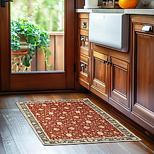 Super Area Rugs - 2X3 Non-Slip Washable Rug - Performance High Traffic Rug - Traditional Boho Rug for Doorway - Red/Navy, 2' x 3'