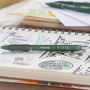 SHARPIE S-Gel, Gel Pens, Drawing Pens, Gel Ink Pens For Journaling, Writing Pens, Coloring Pens, Medium Point Pens (0.7Mm), Green Barrel, Black Ink, 4 Count