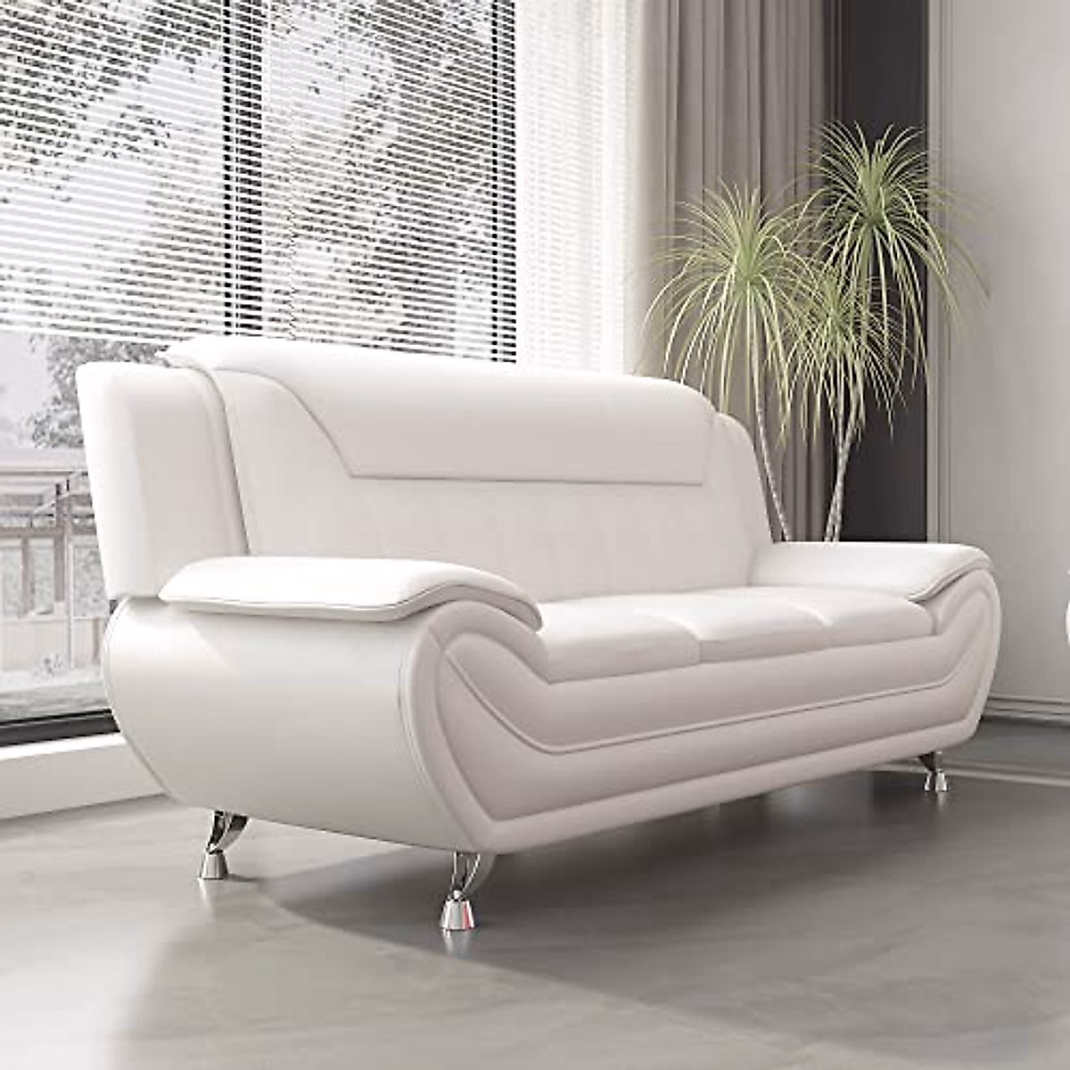 US Pride Furniture Michael Collection Modern Style Faux Leather Couch-Versatile 3 Seater Accent Piece for Living Room, Bedroom or Office-Comfortable Design and Elegant Look, 79" Sofa, Snowy White