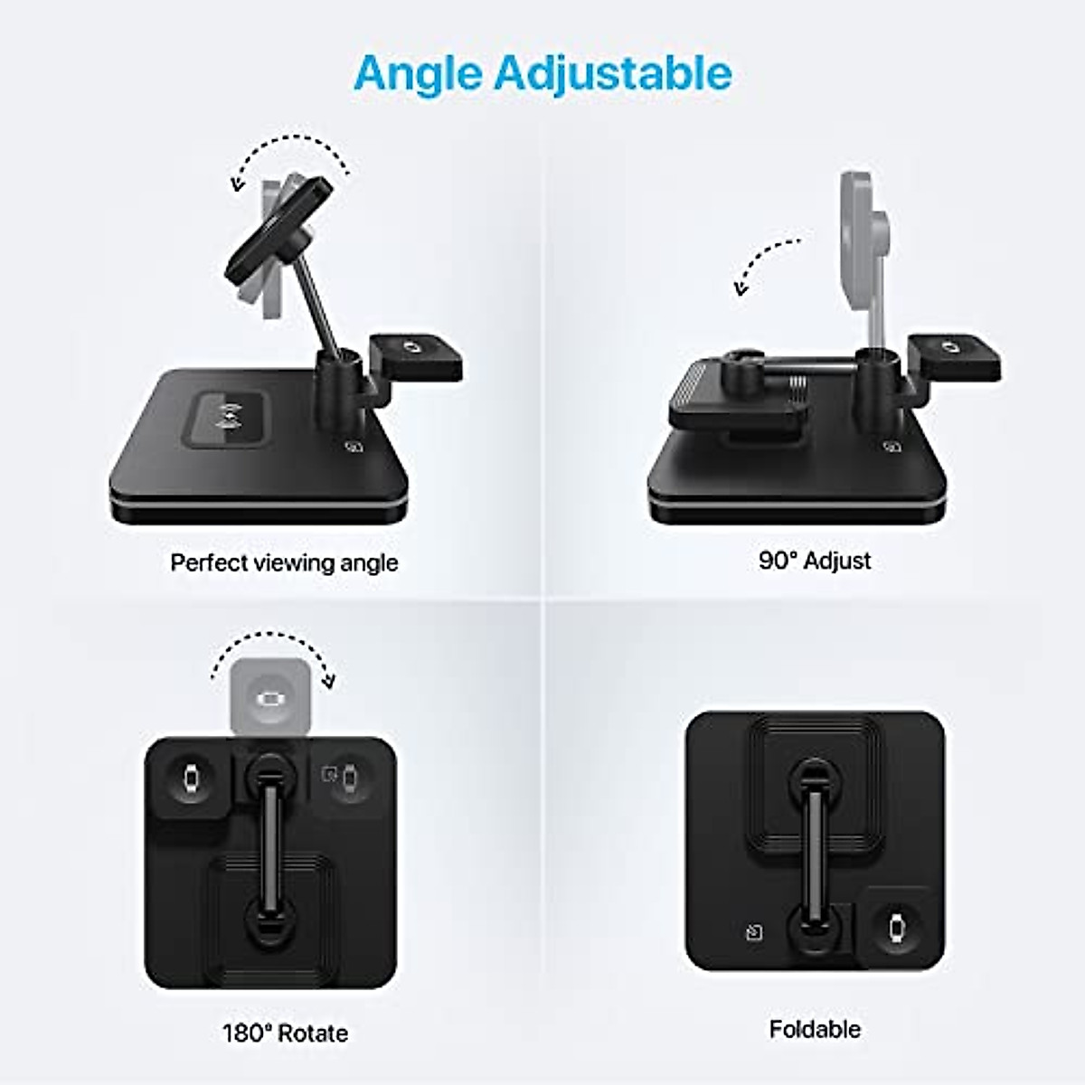 Mag Safe Charger Stand 3-in-1, Foldable Mag Safe Charging Station for iPhone 14,13,12 Pro/Max/Mini/Plus, Airpods Pro/3/2, and Apple Watch, 15W Fast Wireless Charging Stand/Pad for Multiple Devices