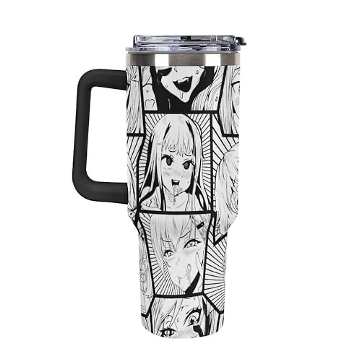 Niapessel Leak Proof Tumbler, Insulated Water Bottles with Straw, Anime Girl Face Emotion Insulated Cup with Handle 40 Oz Stainless Steel Flask for School, Travel, Car, Sports, Work