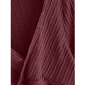 ZAFUL Women's Pullover Ribbed Cropped Knitwear Drawstring Ruched Knitted Crop Top Solid V-Neck Long Sleeve T-Shirt