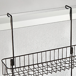mDesign Extra Wide Metal Wire Over The Bathroom Shower Door Caddy, Hanging Storage Organizer Center with Built-in Hooks and Baskets on 2 Levels for Shampoo, Body Wash, Loofahs - Bronze
