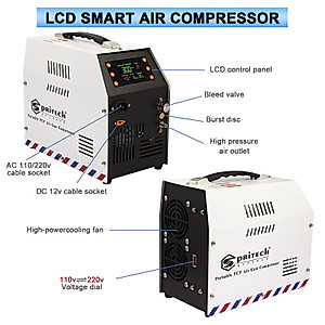 PCP Air Compressor,LCD Display Version Auto-shutoff 4500Psi/30Mpa Oil/Water-Free Set-pressure Paintball Tank Pump with Water/Oil Separator,Built-in Power Adapter