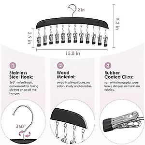 Leggings Hanger Organizer, MEILIDY 2 Packs Closet Wooden Leggings Hangers with 24 Clips Space Saving Pants Clip Hangers with 360° Swivel Hook for Shorts Skirts Scarves Hats Tanks - Black