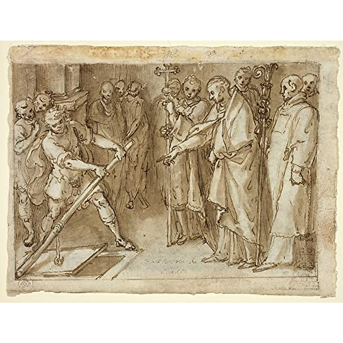 ArtDirect Cesare Nebbia 18x15 Gold Ornate Frame and Double Matted Museum Art Print Titled - Saint Charles Borromeo Supervising the Opening of a Crypt (C. 1604)