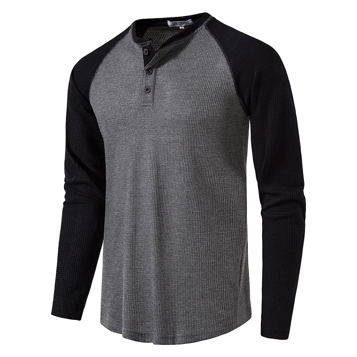 MUSE FATH Men’s Waffle Authentics Long Sleeve Henley Shirt Casual Button Placket T-Shirt-Dark Grey-L