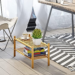 BMOSU 2-Tier Bamboo Shoe Rack Premium Stackable Shoe shelf Storage Organizer For Hallway Closet Living Room Entryway Organizer (Natural Bamboo)