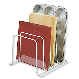 Better Houseware Multi-Use White Medium Kitchen and Office Organizer, 8.25” x 10.25” and 6.5” Height – 4 White Coated Steel Divider Slots to Store Trays, Baking Pans, Cutting Boards or Office Supplies