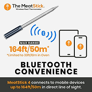 MeatStick 4 (One Probe Set) | Quad Sensors Smart Wireless Meat Thermometer | Digital Food Probe with Bluetooth | for Smoking, Grilling, BBQ, Air Fryer, Deep Frying, Oven, Rotisserie | Limited Range