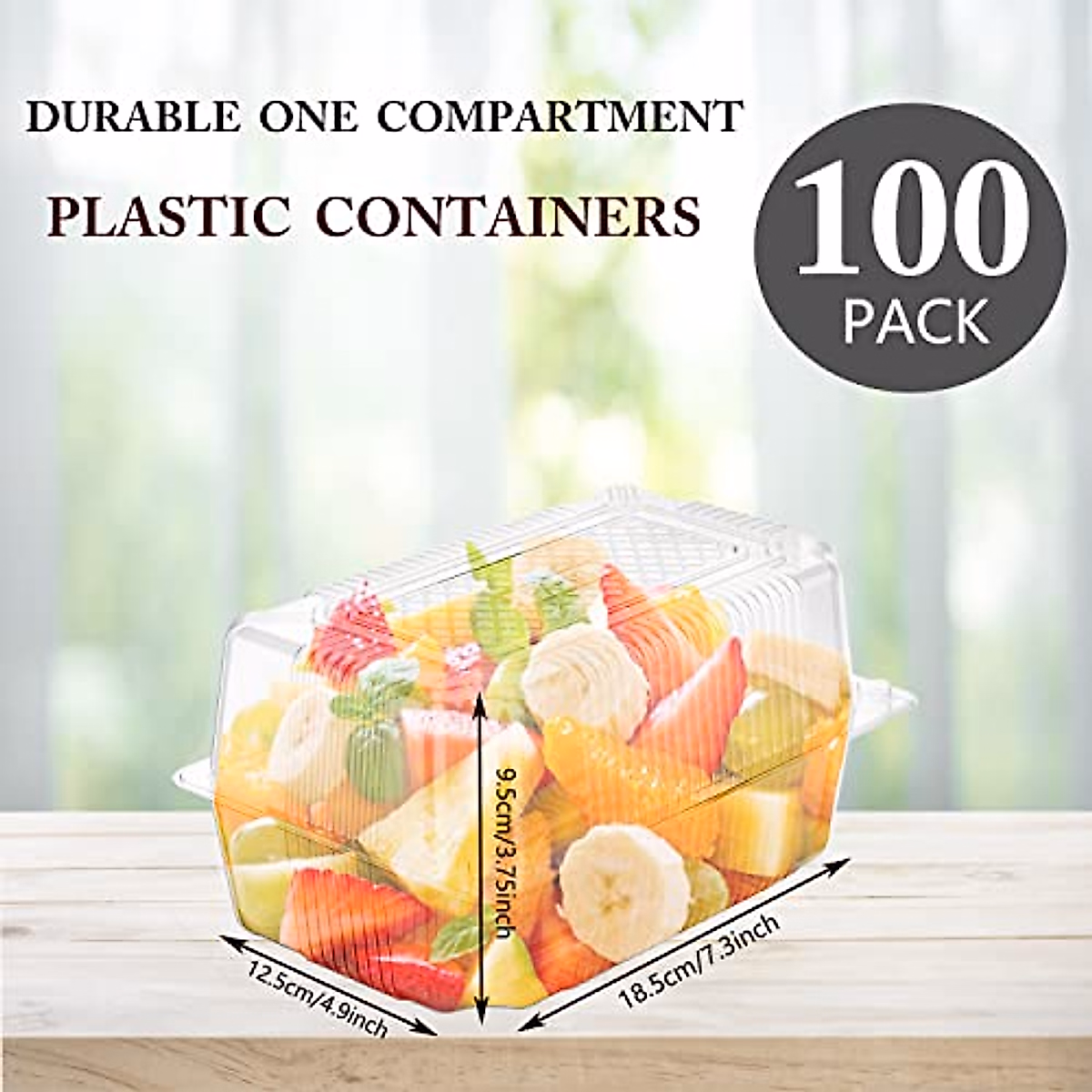 100 Pcs Clear Hoagie Container, 7.3 x 4.9 x 3.8 inch Plastic Hinged Food Container, Disposable Clamshell Take Out Food Containers for Salads, Hamburger, Fruit, Cake, Cookie, Sandwiches