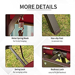 Outsunny 3-Seat Patio Swing Chair, Converting Flatbed, Outdoor Porch Swing Glider with Adjustable Canopy, Removable Cushions, Pillows for Garden, Poolside, Backyard, Red