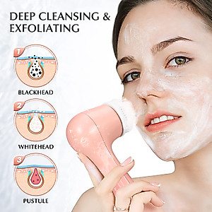 Facial Cleansing Brush Face Scrubber: Electric Exfoliating Spin Scrubber IPX7 Waterproof Silicone Skin Cleaning USB Rechargeable Spinning Rotating Washer Proactive System