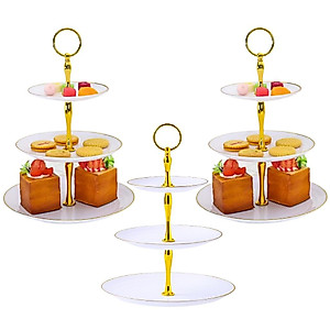 RAUVOLFIA 3 Pack 3 Tier Cupcake Stand, Plastic Tiered Serving Stand, Dessert Tray for Tea Party, Baby Shower and Wedding (White)