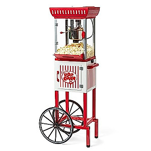 Nostalgia Popcorn Maker Machine - Professional Cart - Red & White & Hot Air & Kettle Kit 3 Seasonings, Oil, Popcorn Kernels, 1 Count (Pack of 1)