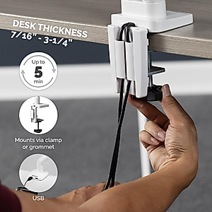 Fellowes Platinum Series Single Monitor Arm for 32-Inch Monitors, Full Motion, 360° Rotation, VESA Mount with Grommet or Clamp, USB Ports, Ergonomic, White, 8056201