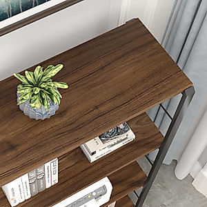 FOLUBAN Modern Bookshelf, 4 Tier Open Display Storage Book Shelf Organizer, Industrial Metal and Wood Bookshelves and Bookcases for Living Room Bedroom Office, Rustic Walnut