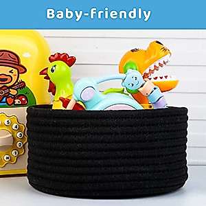 Hispqser 2pack Black Woven Baskets, Natural Small Cotton Rope Storage Cute Round Decorative for Toys Decorative Hamper for Nursery Round Thicken Kids Baskets Key Bowl 7.48 * 7.48 * 3.54 inches
