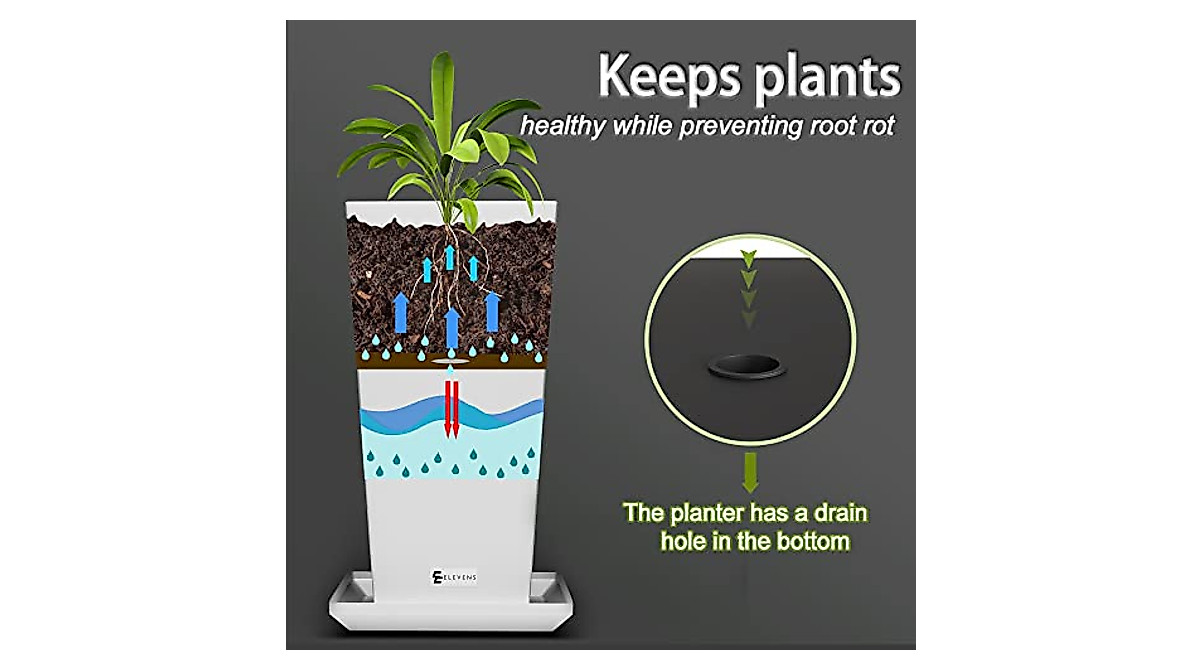 Elevens Set of 2 Tall Outdoor Planters 28 Inch, Large Planters for ...