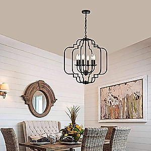 JULL 6 Lights Black Chandelier, Farmhouse Rustic Wrought Iron Modern Chandeliers Lighting Fixture,Dining Table Pendant Light for Foyer,Kitchen Island,Dining Living Room.Adjustable Height,W23”*H26”