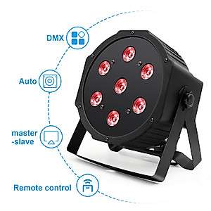 7x10W Par DJ LED Par Light Remote & DMX Controlled Sound Activated Auto Play Uplights for Wedding Birthday Christmas Holiday Music Show Dance Party Stage