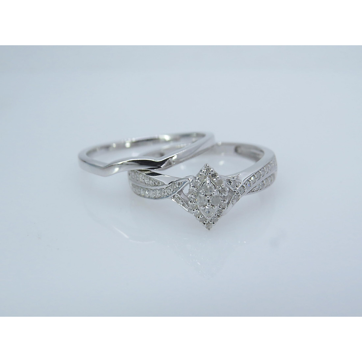 Dazzlingrock Collection 0.33 Carat (ctw) Round White Diamond Marquise Shape Bridal Engagement Ring Set 1/3 CT, Sterling Silver, Size 6