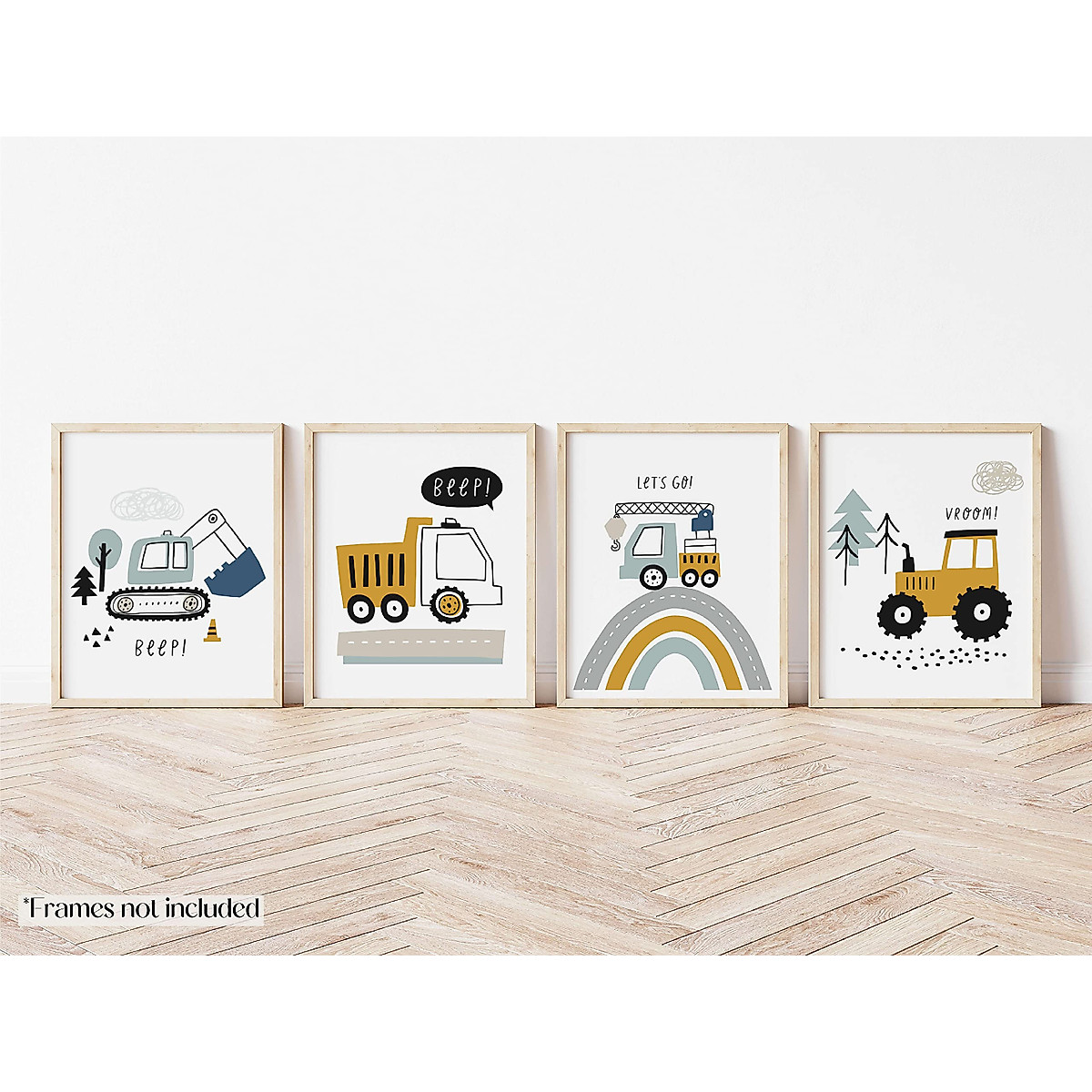 Construction Decor for Boys Room - 4 Car Posters for Boys Room Decor, 8x10 Unframed Construction Signs for Kids Wall Art, Toddler Room Decor for Boys Bedroom Decor, Playroom & Nursery Decor for Boys