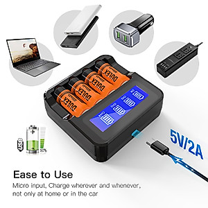 DULEX 4-Pack 3.7V 800mAH 123A Rechargeable Batteries and Charger Replacement 3V CR123A Batteries Compatible with Arlo VMS3130 VMC3030 3200 3330 3430 3530 Security Cameras, Alarm System, Flashlight