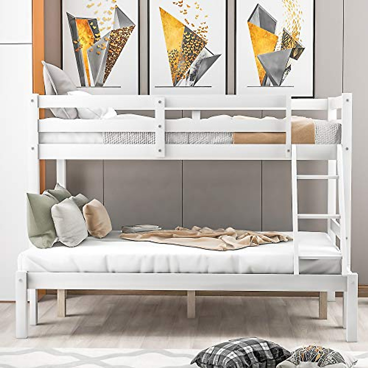 Twin Over Full Bunk Bed with Ladder & Safety Guard Rails,Solid Wood Bunk Beds for Dorm,Bedroom,Guest Room, Can Be Separated Into Twin/Full Size Bed