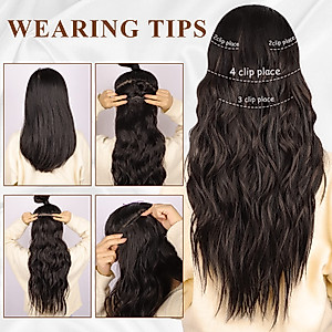 Vigorous 4PCS Clip in Hair Extensions Dark Brown Hair Extensions Long Wavy Clip Extension Synthetic Fiber Hairpieces Fluffy Hair for Women(20 Inch, Dark Brown)