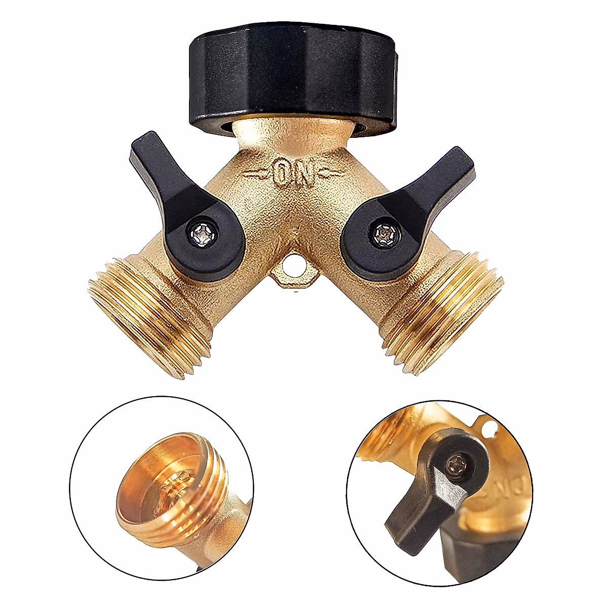 Brass Garden Hose Splitter 2 way Heavy Duty, Brass Hose Y Splitter 2 Valves, Y conneector with 2 Extra Rubber Washers