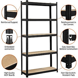 Topeakmart 2 PCS 5-Tier Utility Shelves, Metal Storage Shelves Garage Shelving Unit Adjustable Garage Storage Shelves Storage Racks Heavy Duty Shed Shelving- Black, 35.5 x 12 x 71 Inch