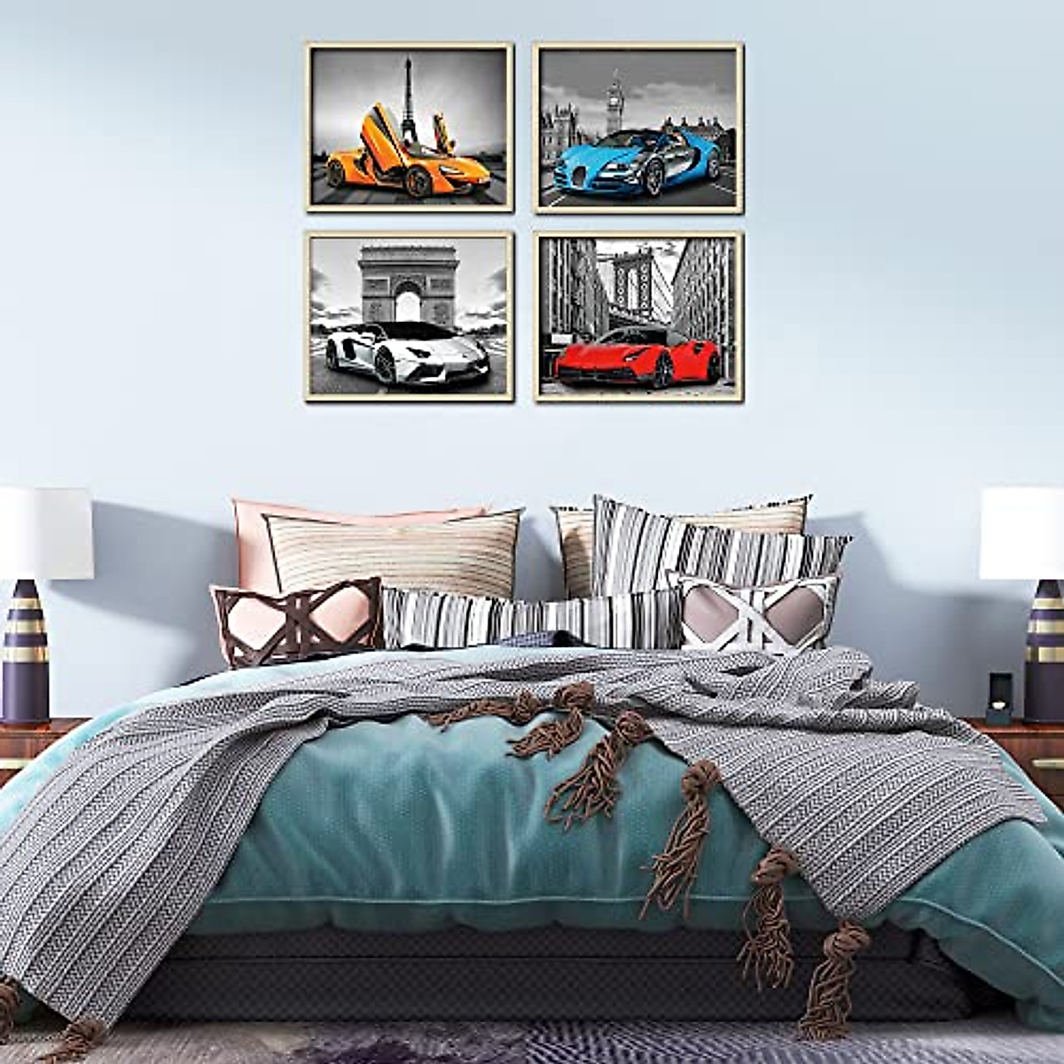 zsjcyGG Car Themed Wall Art,Car Posters for Boys Room,Canvas Car Art Print Set of 4 Unframed (10x8in)-Black and White Car Pictures for room Decor