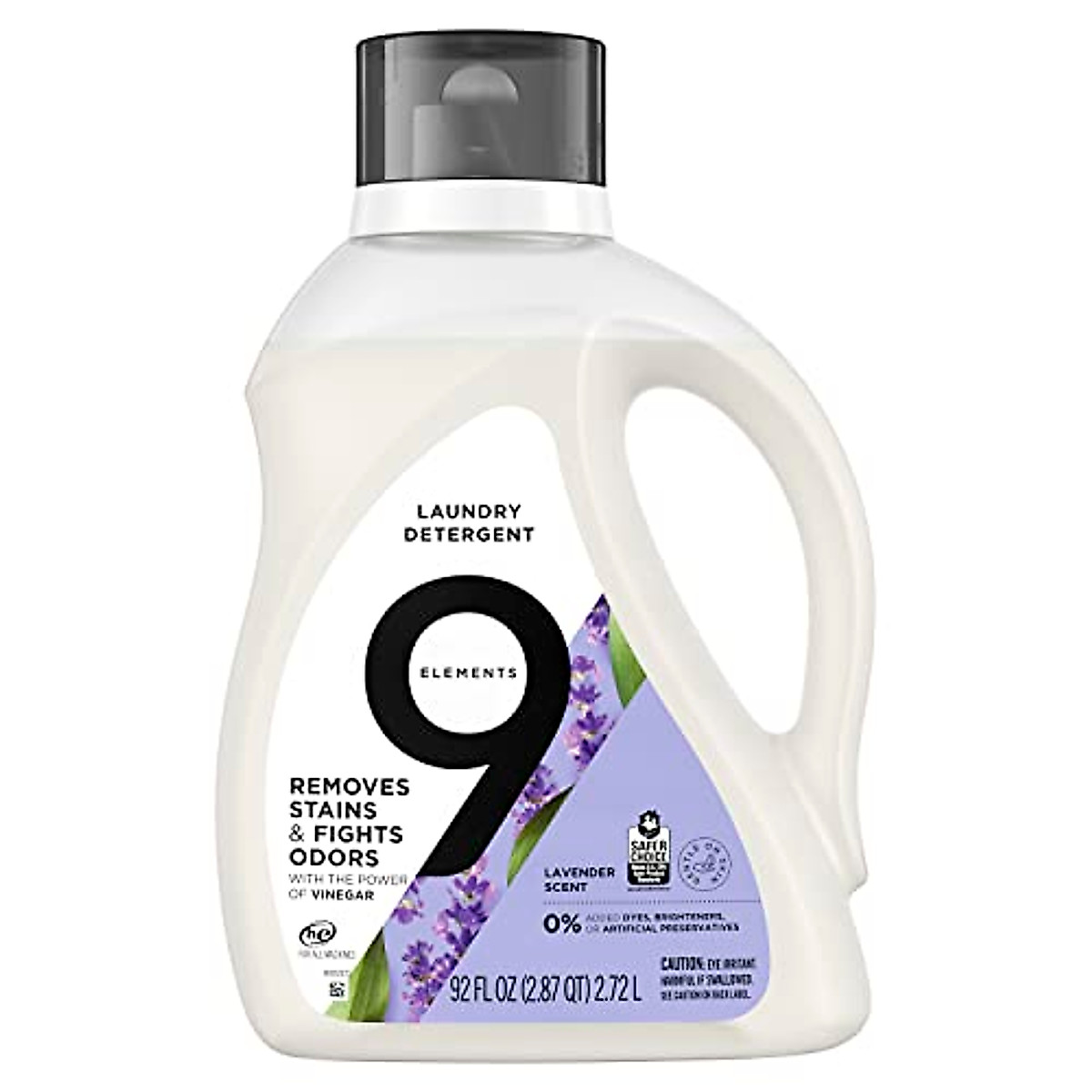 9 Elements Natural Laundry Detergent Liquid Soap, Lavender Scent, Vinegar Powered, 92 Fl Oz, 1 Count