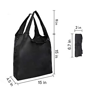 10 Pack Durable Folding Large Kitchen Reusable Shopping Bags with Handles Bulk, Aricsen Recycle Foldable Grocery Heavy Duty Washable into Pocket Lightweight Portable Nylon Tote, Polyester Cloth, Black