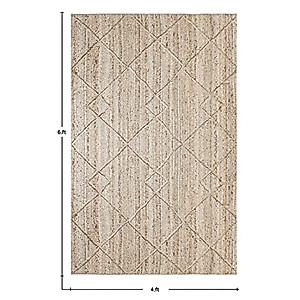 CASAVANI Hand Braided Rag Rug Geometric Beige 4x20 Ft Runner Shape Jute Rug Indoor/Outdoor Use Doormat Rugs for Dining Room,Bedroom,Loundry Room & Balcony 4x6 Feet