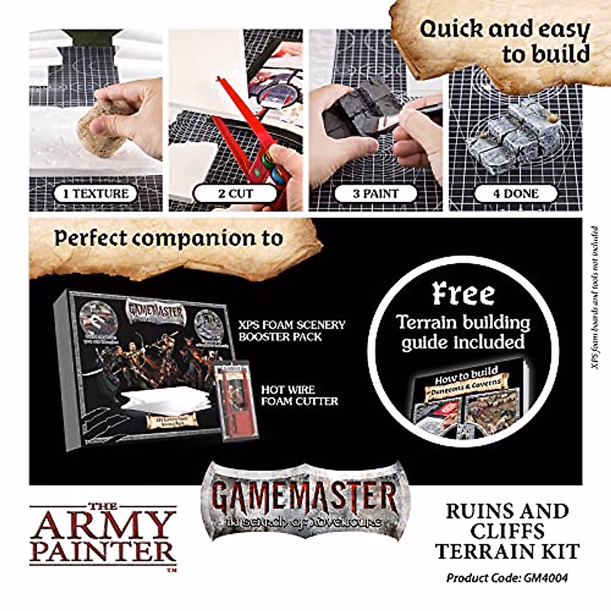 The Army Painter Terrain Paint Set with 5 Terrain Paint, 1 Spray, Basing Materials Gamemaster (Ruins & Cliffs Terrain Paint Beginner Set)