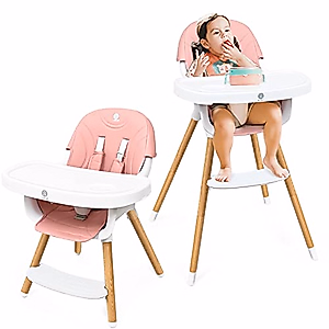 3 in 1 Baby High Chair,Adjustable Convertible Wooden High Chair with Fastened Structure,Baby Chair with Removable Easy Clean 2 Big Trays,Ideal for Baby Girl or Boy,CPC & ASTM Certifications (Blue)