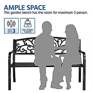 Yaheetech Garden Bench Outdoor Bench Patio Bench for Outdoor, Park, Yard, Entryway, Iron Metal Frame Furniture, Patio Porch Clearance, Black