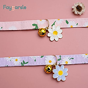 2 Pack Cotton Breakaway Cat Collars with Bell Flower Pendant Kitty Kitten Collars Pink Purple Collar for Female Girl Cats Male Boy Cats