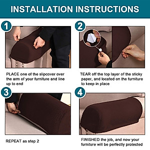 Turquoize Stretch Armrest Covers for Chairs and Sofas Couch Arm Covers for Sofa Spandex Jacquard Armrest Covers Anti-Slip Furniture Protector Washable Armchair Slipcovers for Recliner Set of 2, Brown