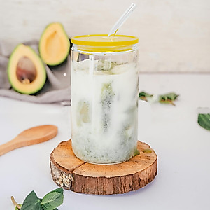 20 Pack Drinking Glass Cups with Acrylic Lids and Glass Straws 16oz Clear Glass Tumblers Can Shaped Iced Coffee Cups Drinking Glasses, Cute Glass Cups for Tea Beer Soda Smoothie Whiskey Gift