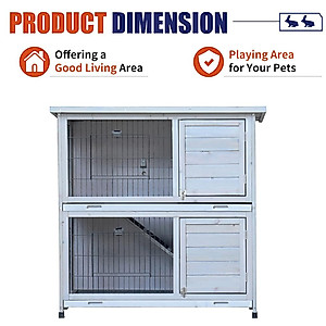 AMZOSS Premium White Rabbit Hutch with Lockable Door, Trap Door, and Roomy Space for Double Guinea Pig Cages